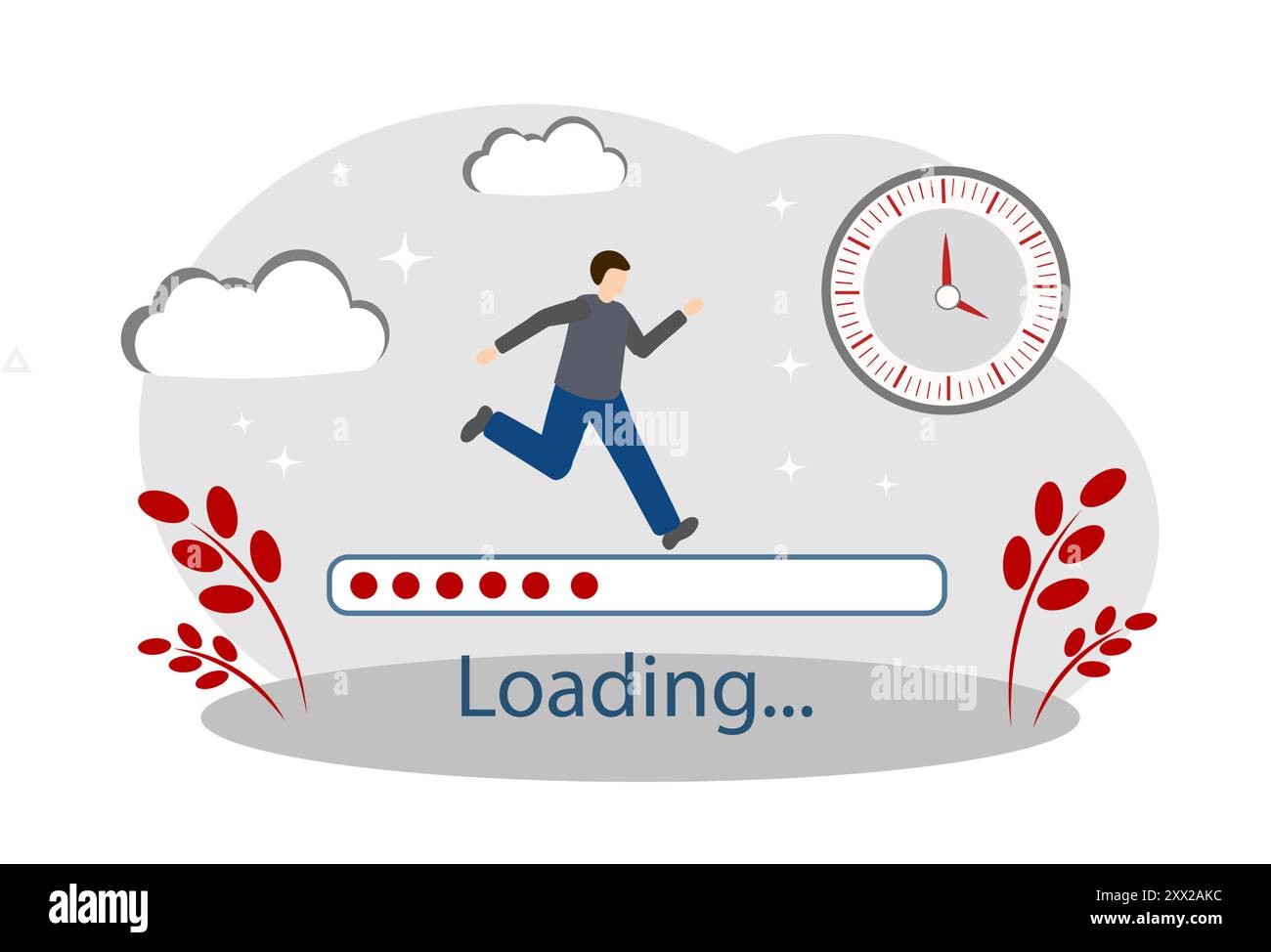 A Man Running Across The Loading Bar Waiting Loading File Process Concept Vector Illustration