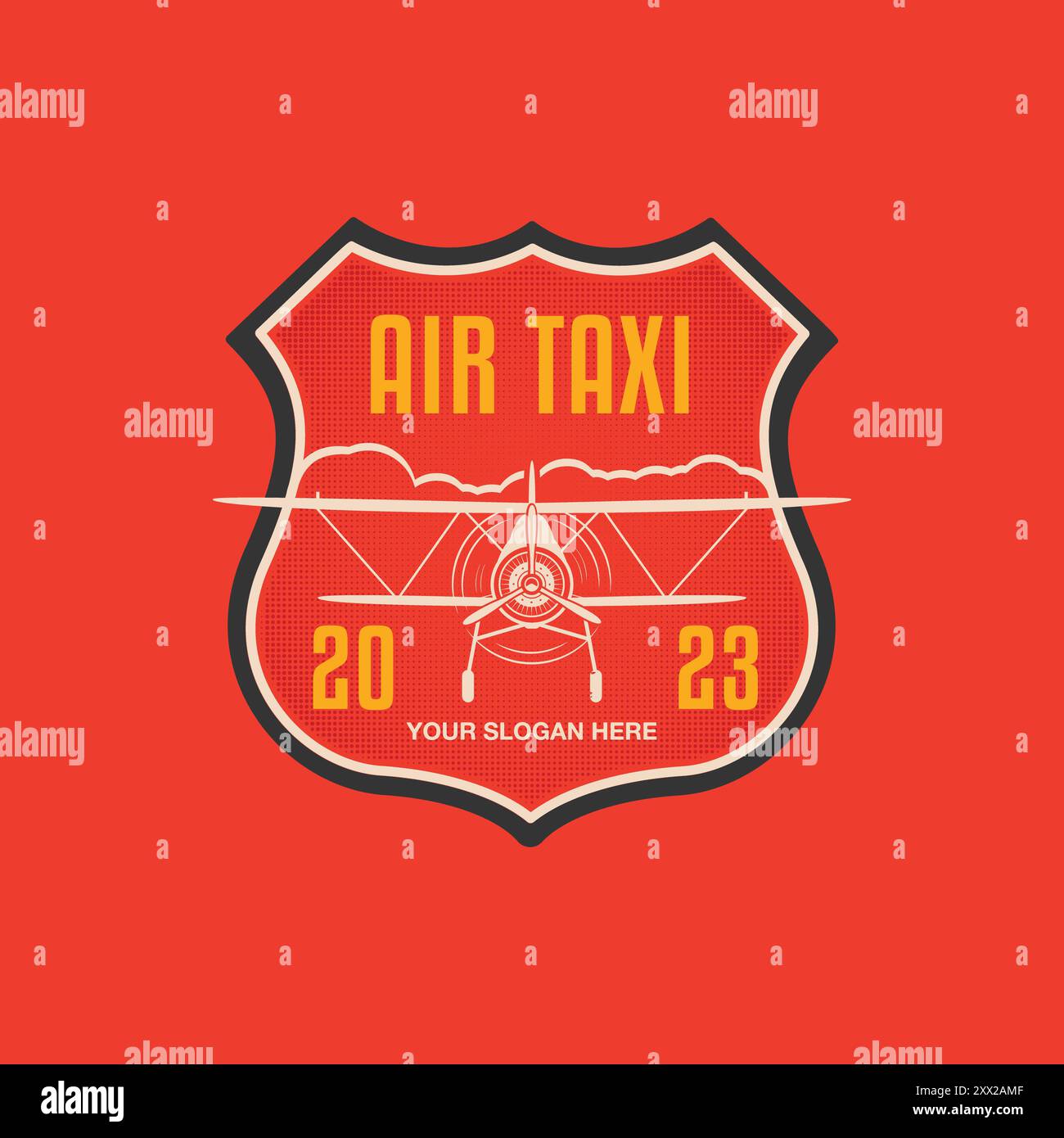 Airplane logo template with retro retro plane and clouds. Plane badge ...