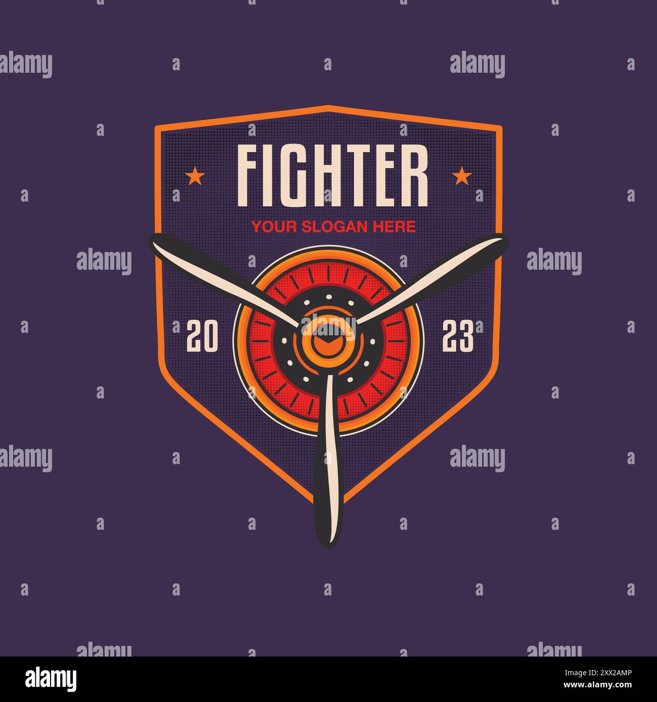 Airplane logo template with propeller. Plane fighter badge graphics for ...