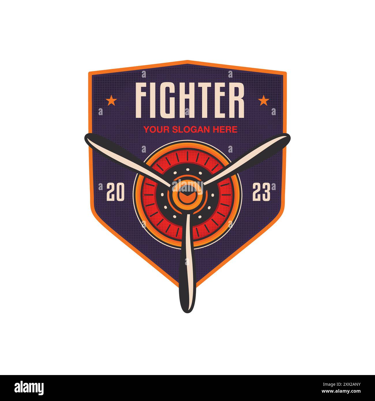 Airplane logo template with propeller. Plane fighter badge graphics for ...