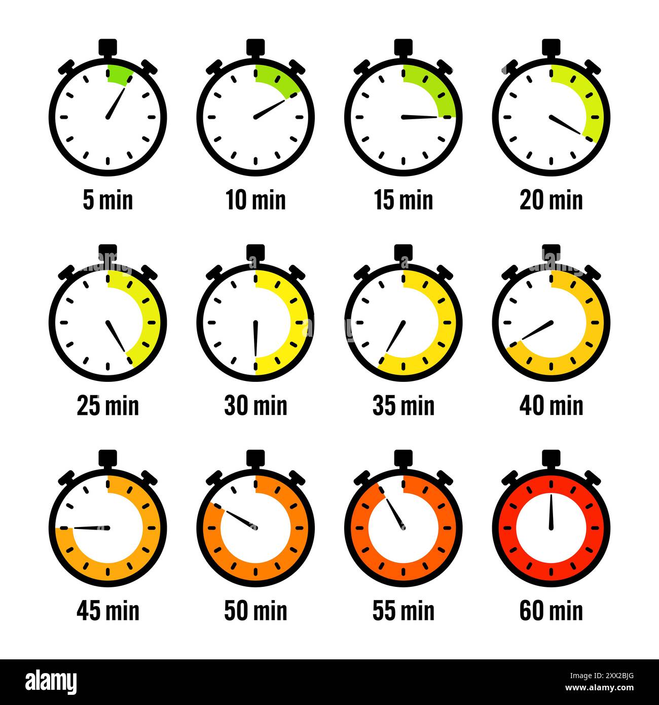 Stopwatch icons. Colorful simple chronometer, time counter with dial ...
