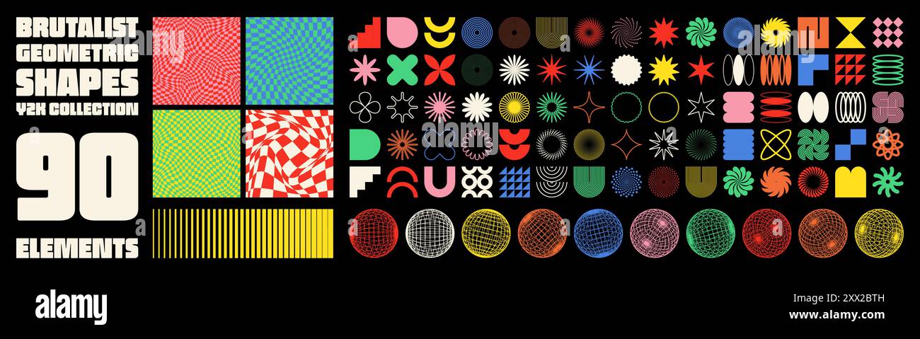 Brutalist geometric shapes, modern symbols. Groovy checkered pattern ...