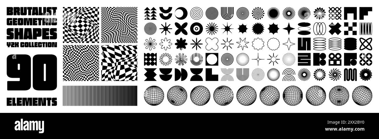 Brutalist geometric shapes, modern symbols. Groovy checkered pattern ...