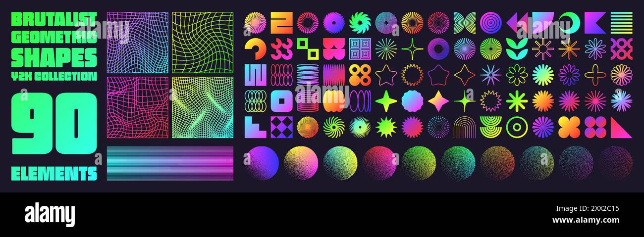 Brutalist geometric shapes, neon modern symbols. Groovy checkered ...