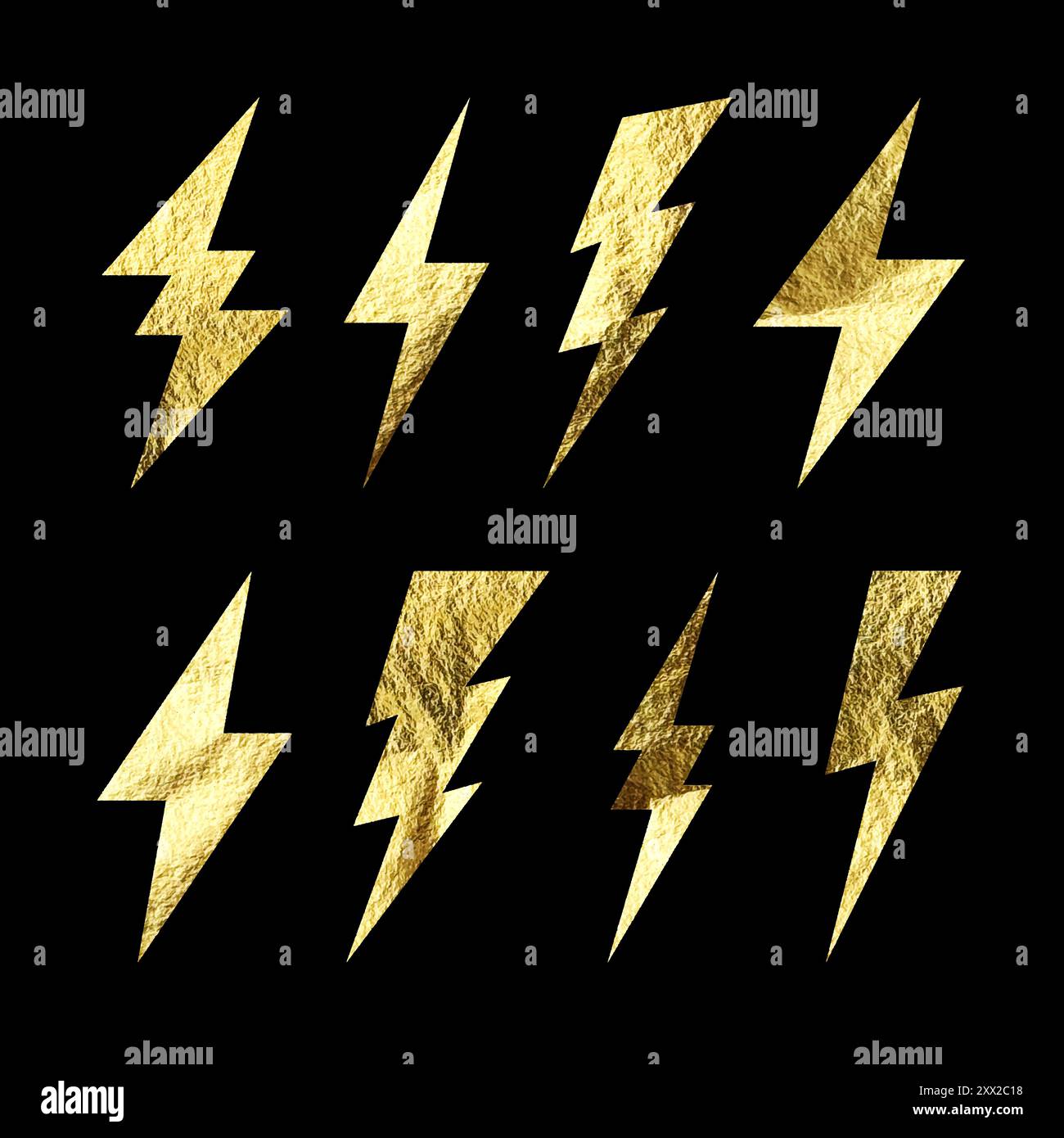Golden lightning bolt icons collection. Gold foil texture. Flash symbol ...