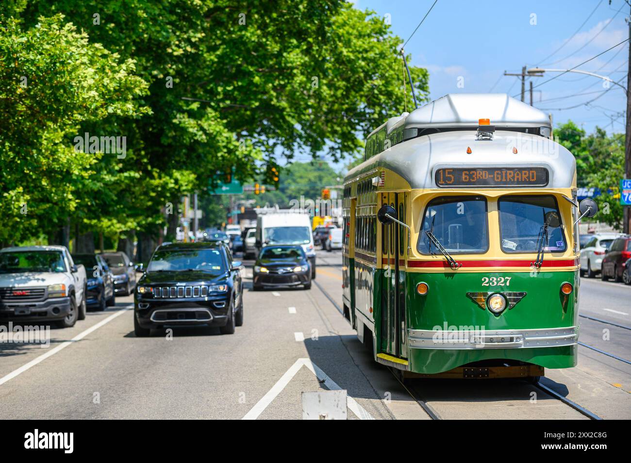 SEPTA PCCIII trolley on the route 15 during the first week of operation ...