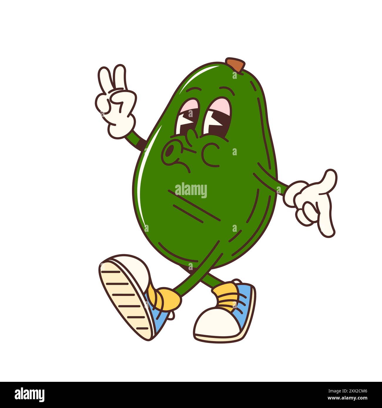 Cartoon groovy avocado vegetable character. Cool tropical veg personage ...
