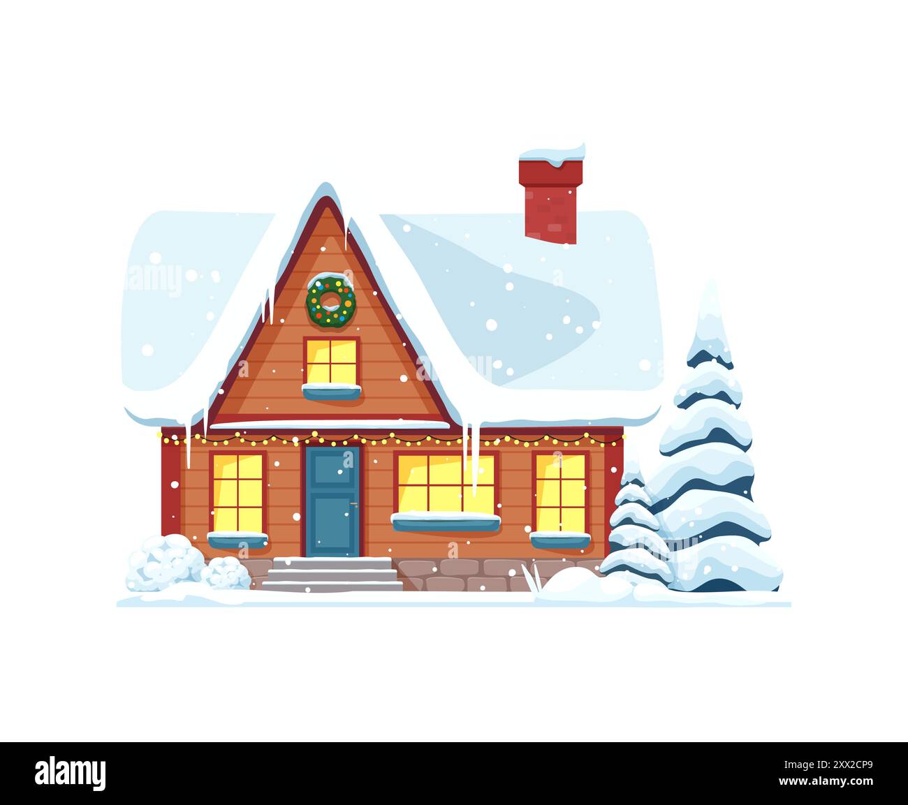 Christmas winter house facade exterior of home building with snowy ...