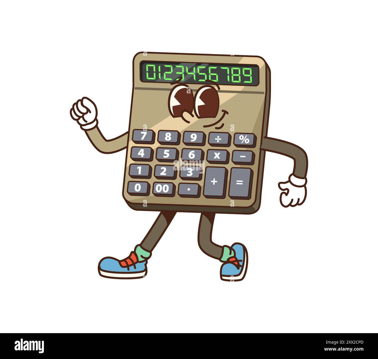 Cartoon groovy school calculator character. Isolated vector quirky and ...