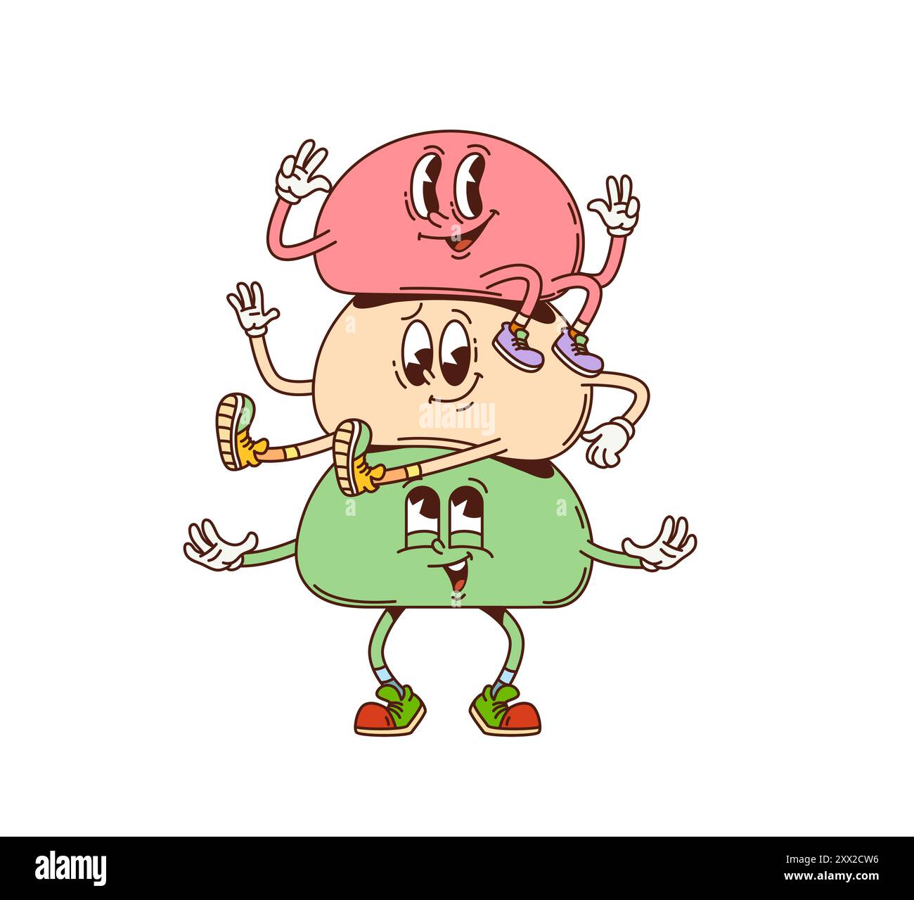 Cartoon retro groovy Japanese mochi dessert characters, vector happy ...