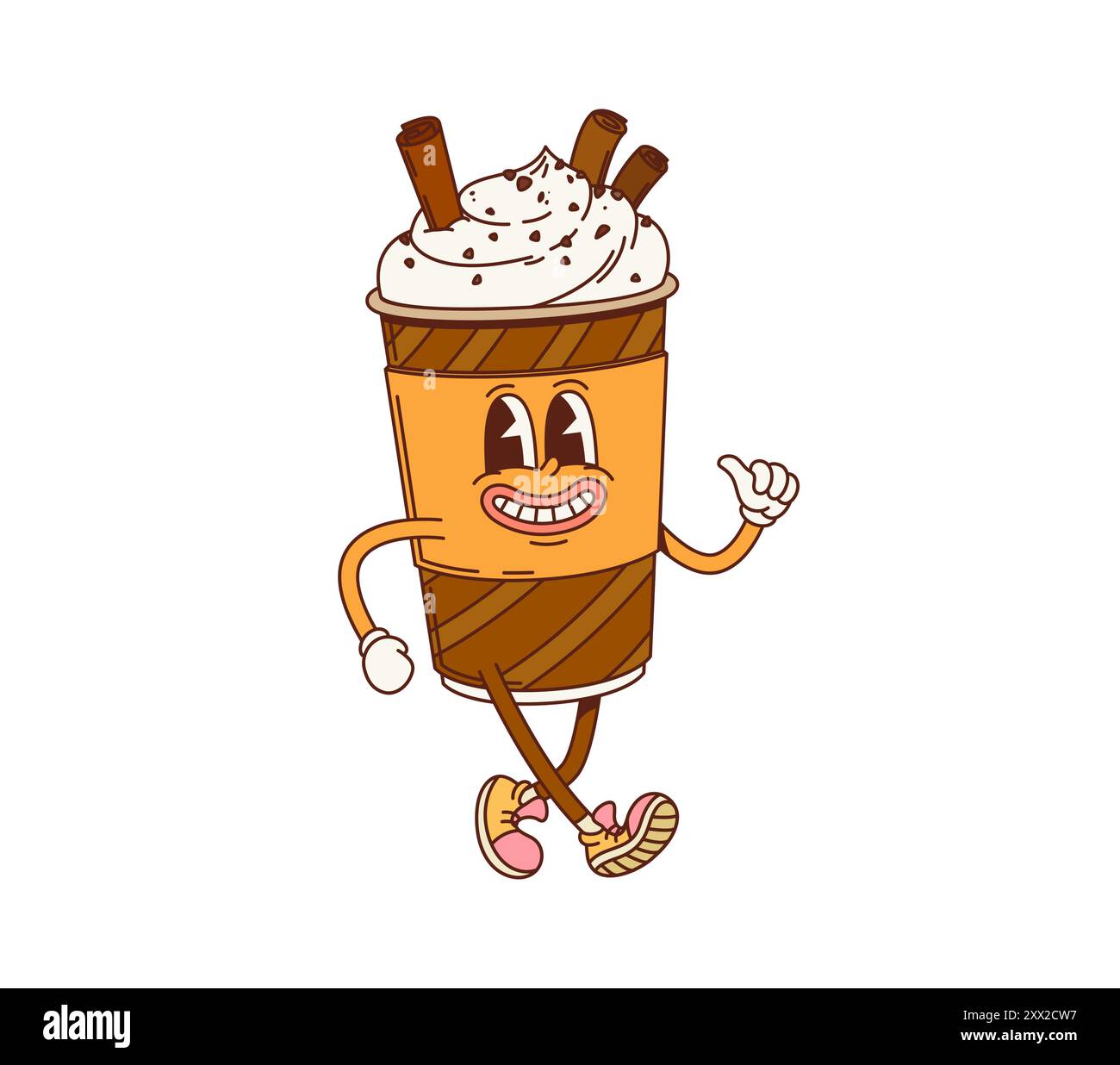 Retro groovy coffee milkshake dessert character. Isolated cartoon ...