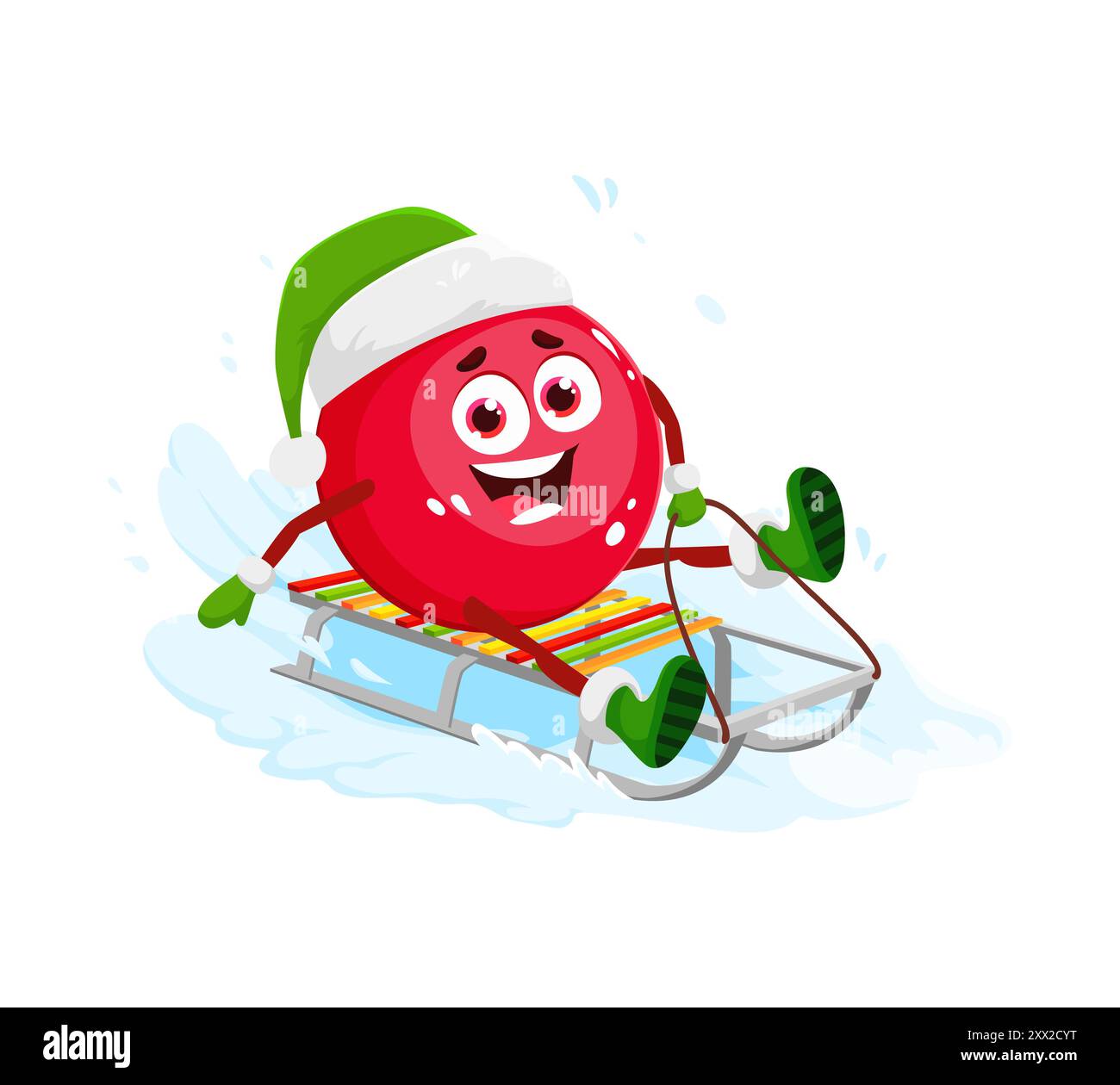 Cartoon Christmas berry character joyfully sleds through a winter ...