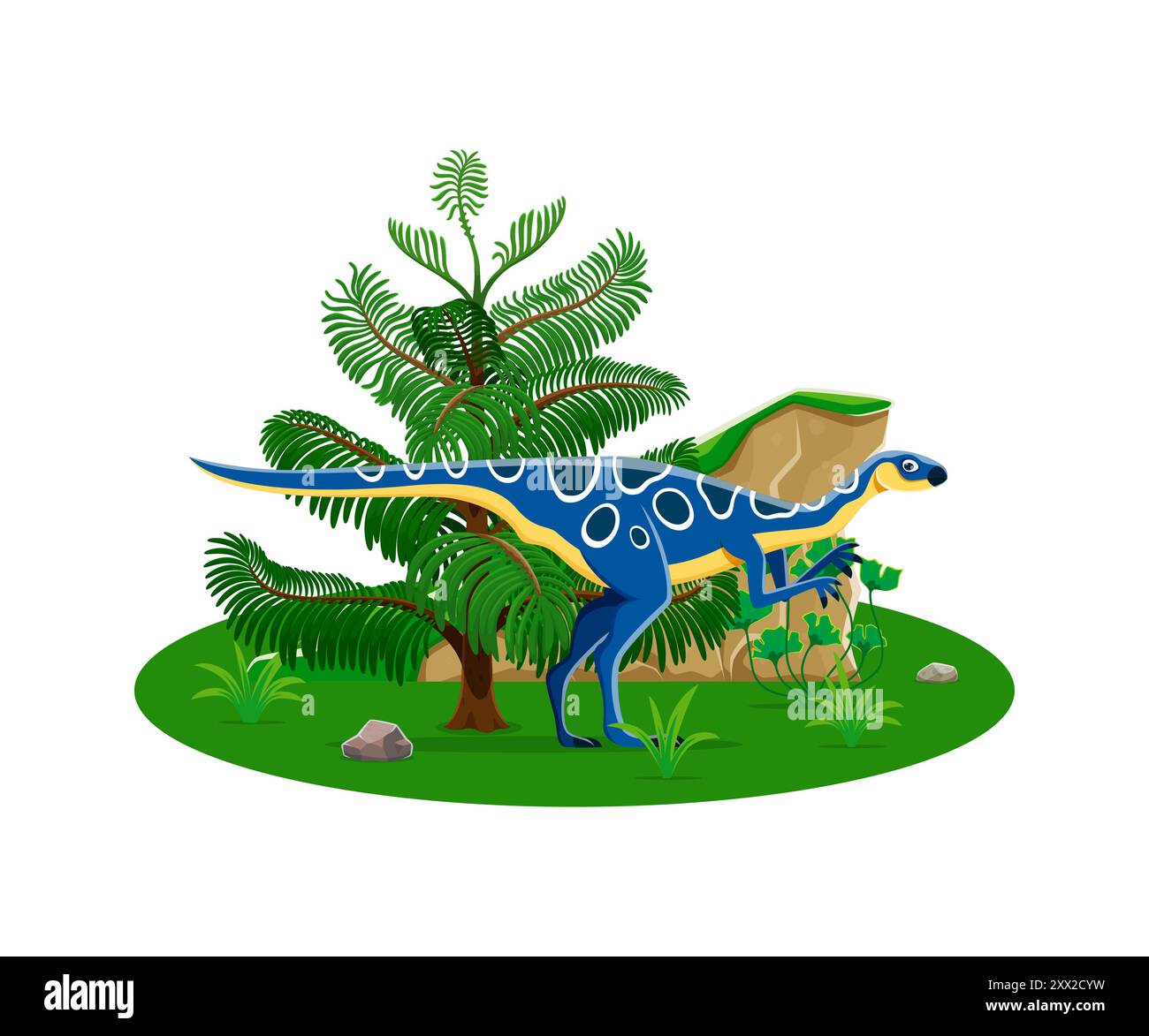 Hypsilophodon prehistoric dinosaur character with blue spots. Isolated ...
