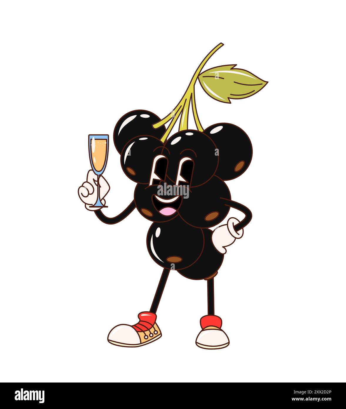 Retro groovy berry character. Isolated cartoon vector lively black ...