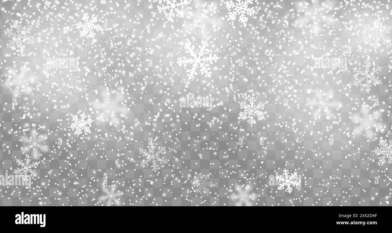 Christmas snow fall flakes. Realistic winter snowflakes overlay on ...