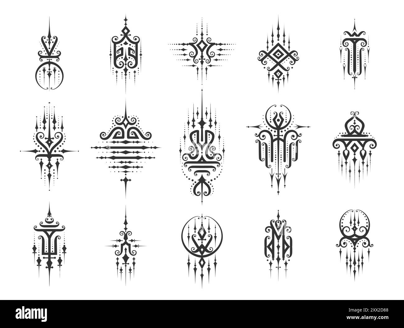 Sacred oriental Thai symbols for tattoo or decoration in Buddhism style ...