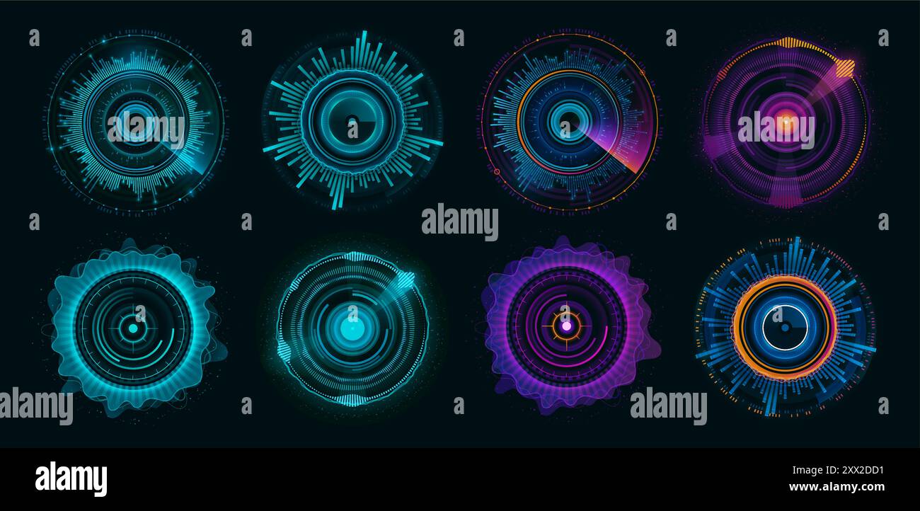 Round circle futuristic chart and HUD interface dashboard elements ...