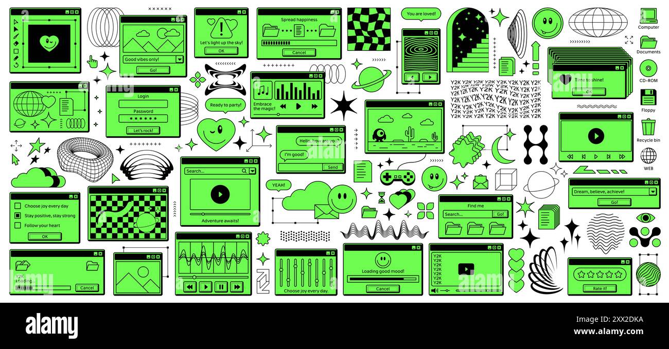 Y2k retro window rave sticker. Vector browser, old page with playful ...