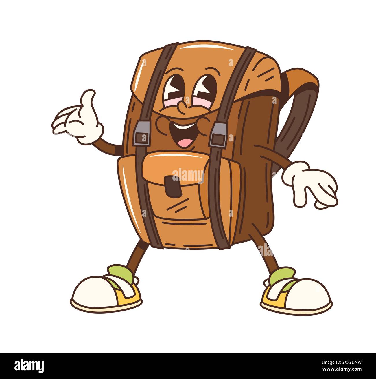Cartoon groovy travel backpack character. Isolated vector ...
