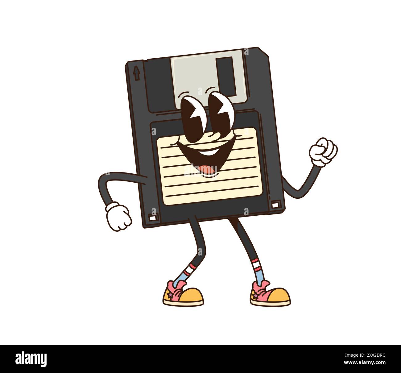 Cartoon groovy computer diskette retro character. Isolated vector ...