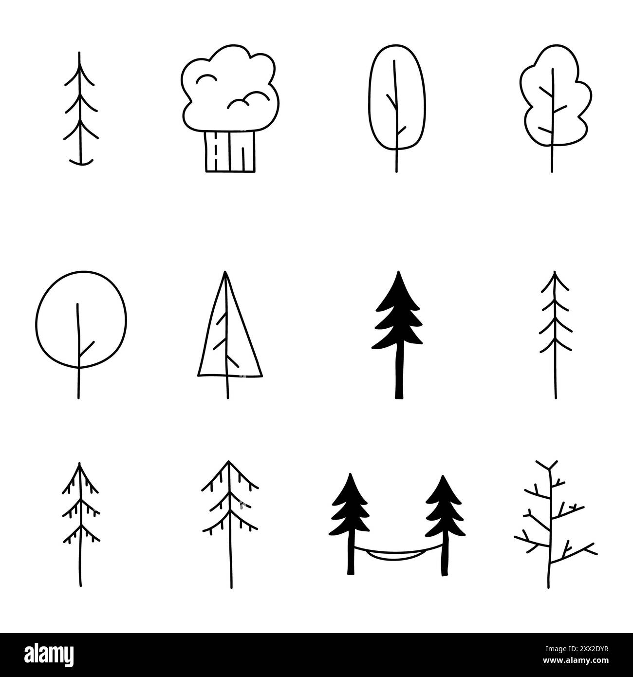 Minimalist tree icons collection. Line art silhouette trees. Stock ...