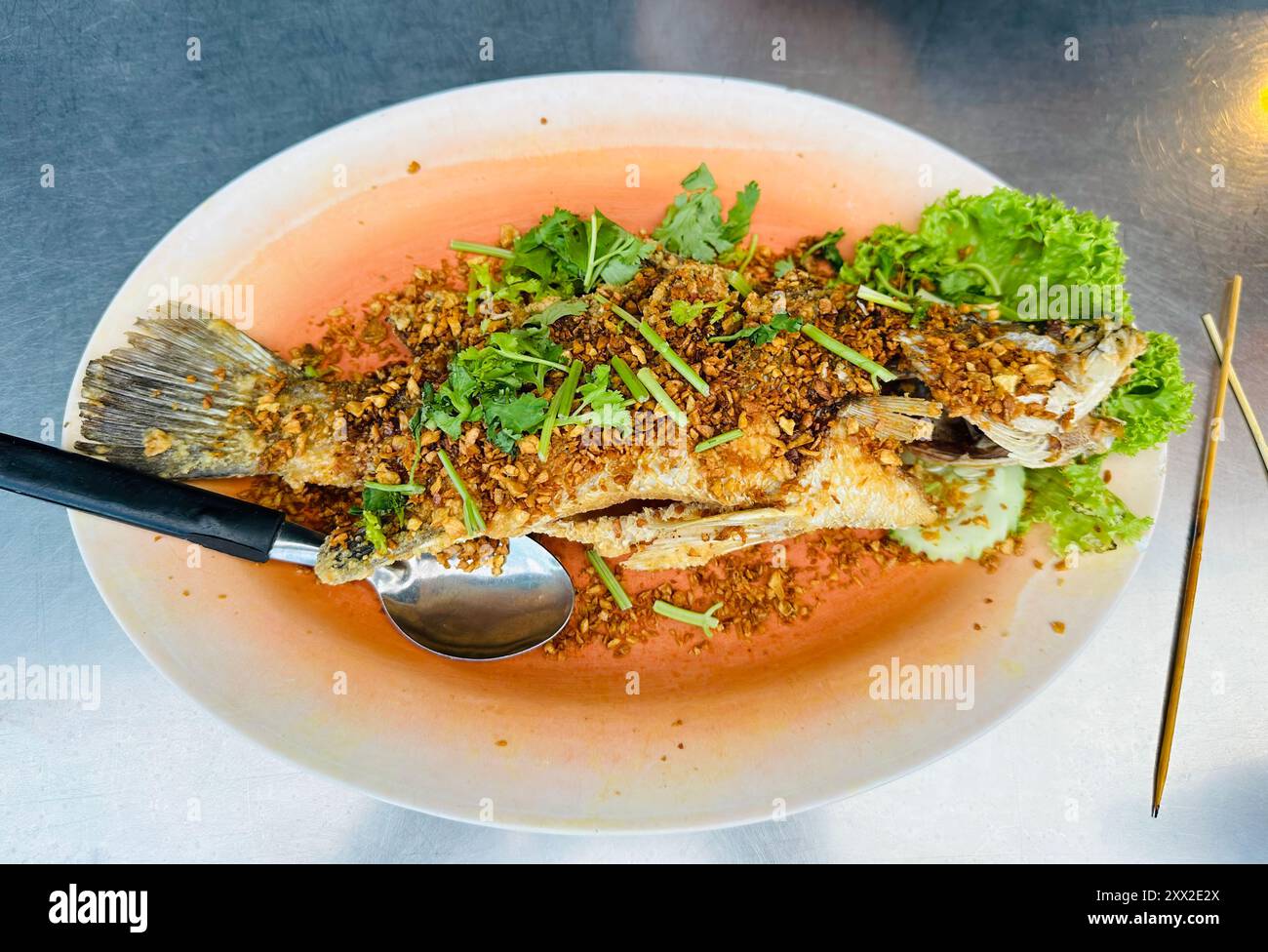 A delicious fresh steamed fish served in Penang Malaysia Stock Photo ...
