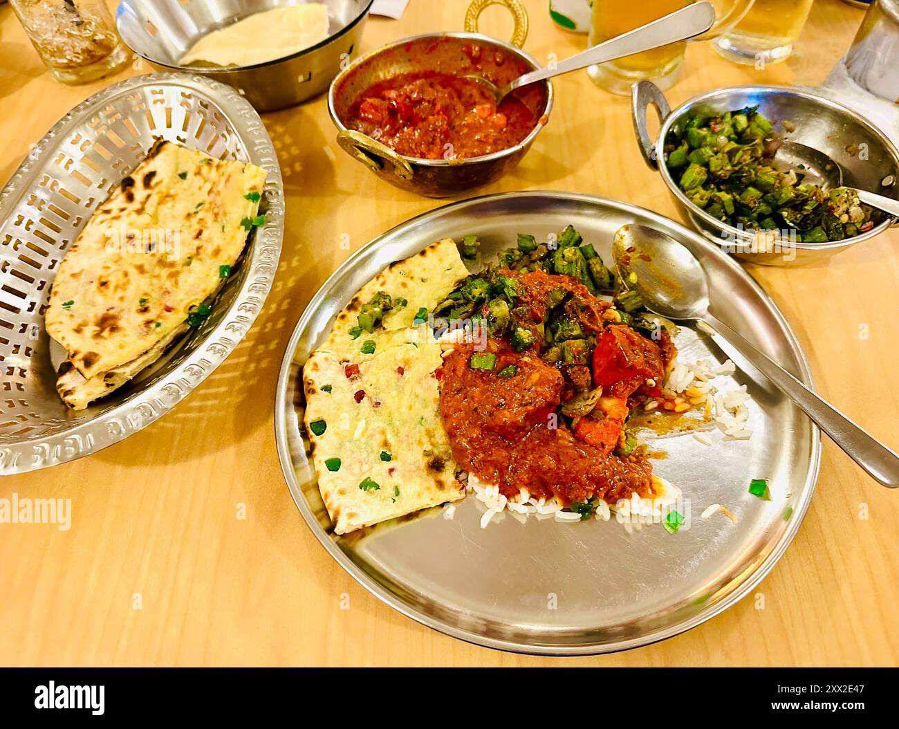 Delicious Chicken tikka curry, Bhindi Okra and Kashmiri Naan bread a ...