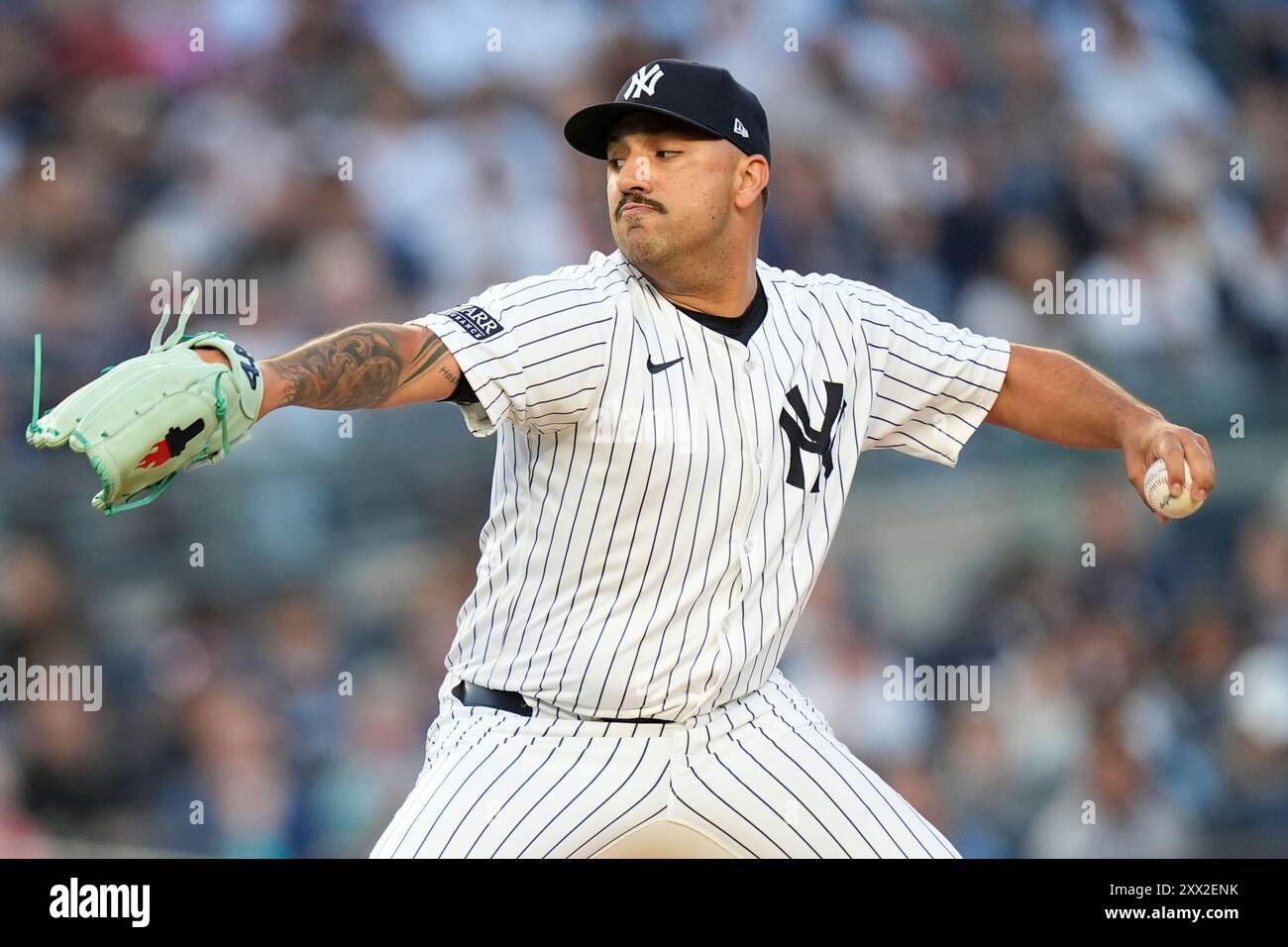 New York Yankees pitcher Nestor Cortes throws during the first inning ...