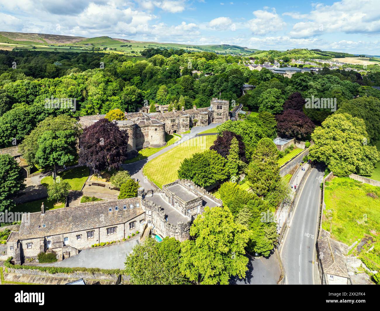 Skipton Castle from a drone, North Yorkshire, England Stock Photo - Alamy