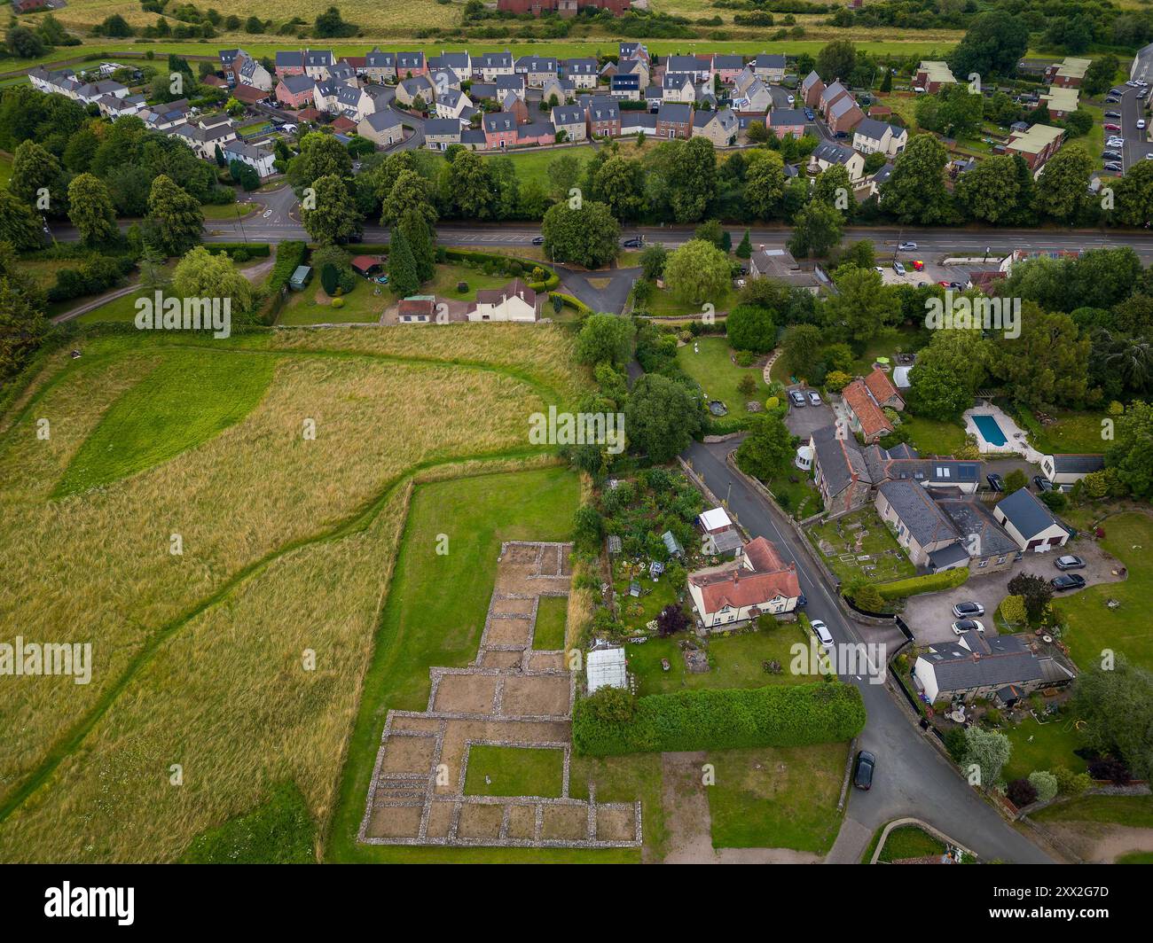 Aerial view of the ruins of an ancient Roman Courtyard House and Baths ...