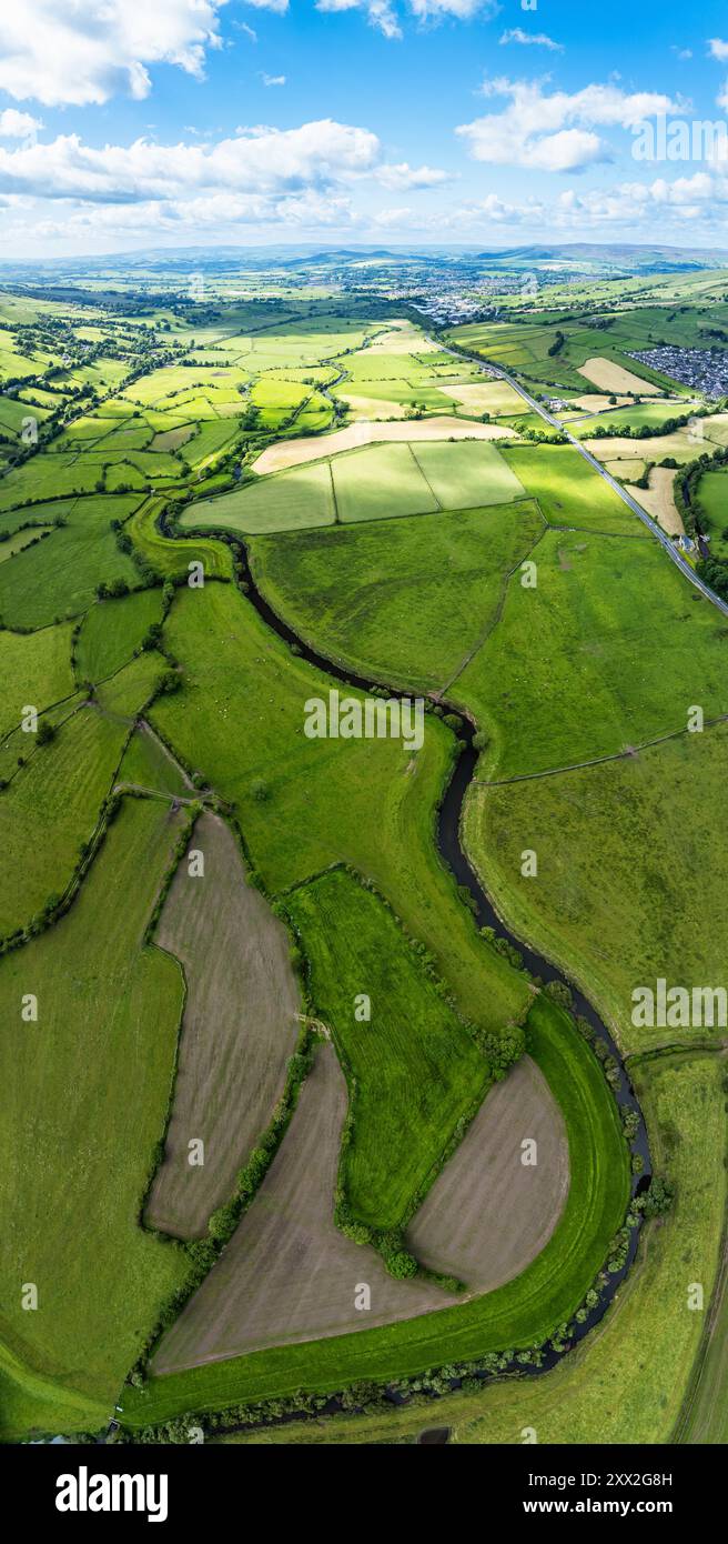 Vertical panorama of Farms and Fields over Cononley and River Aire from ...