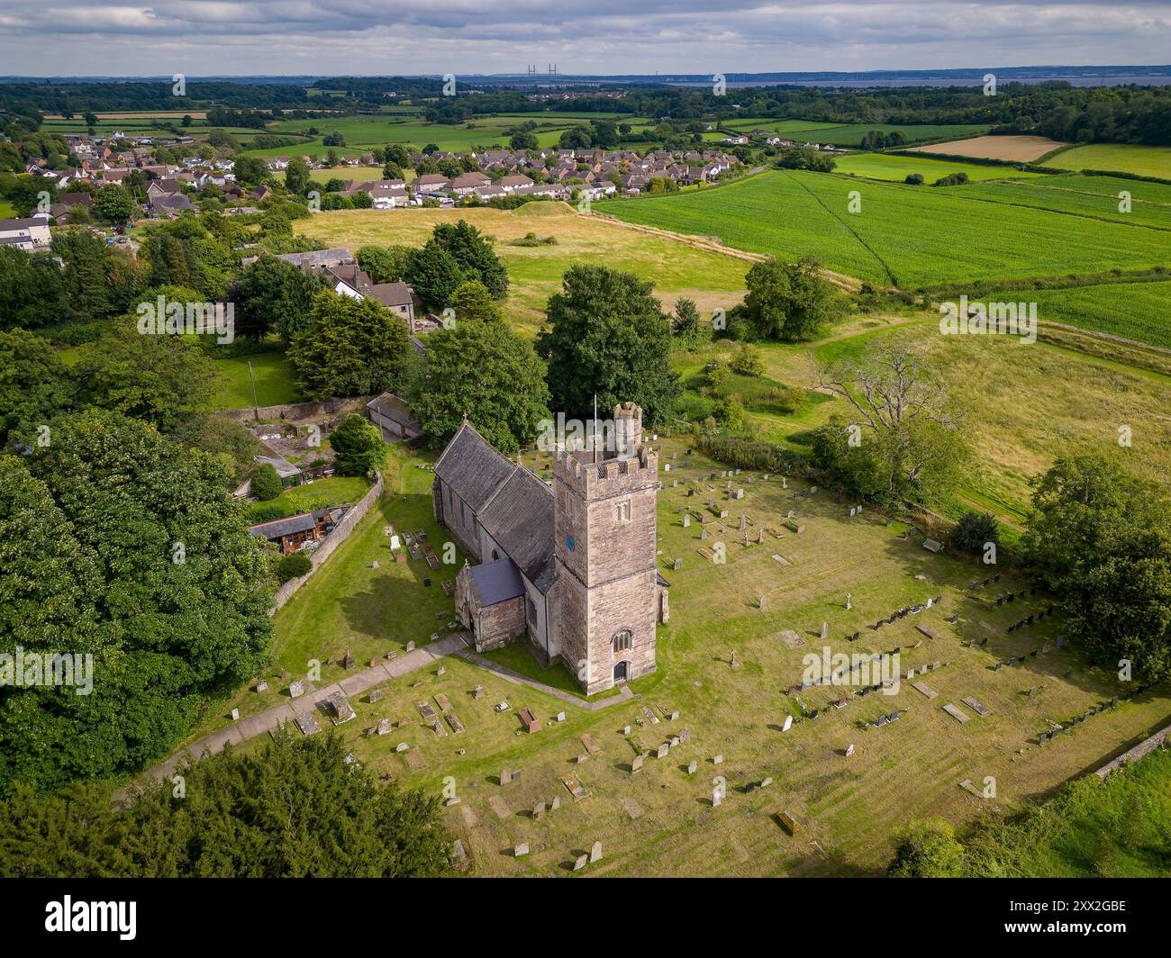 CAERWENT, WALES - AUGUST 02 2024: Aerial view of the ancient 13th ...
