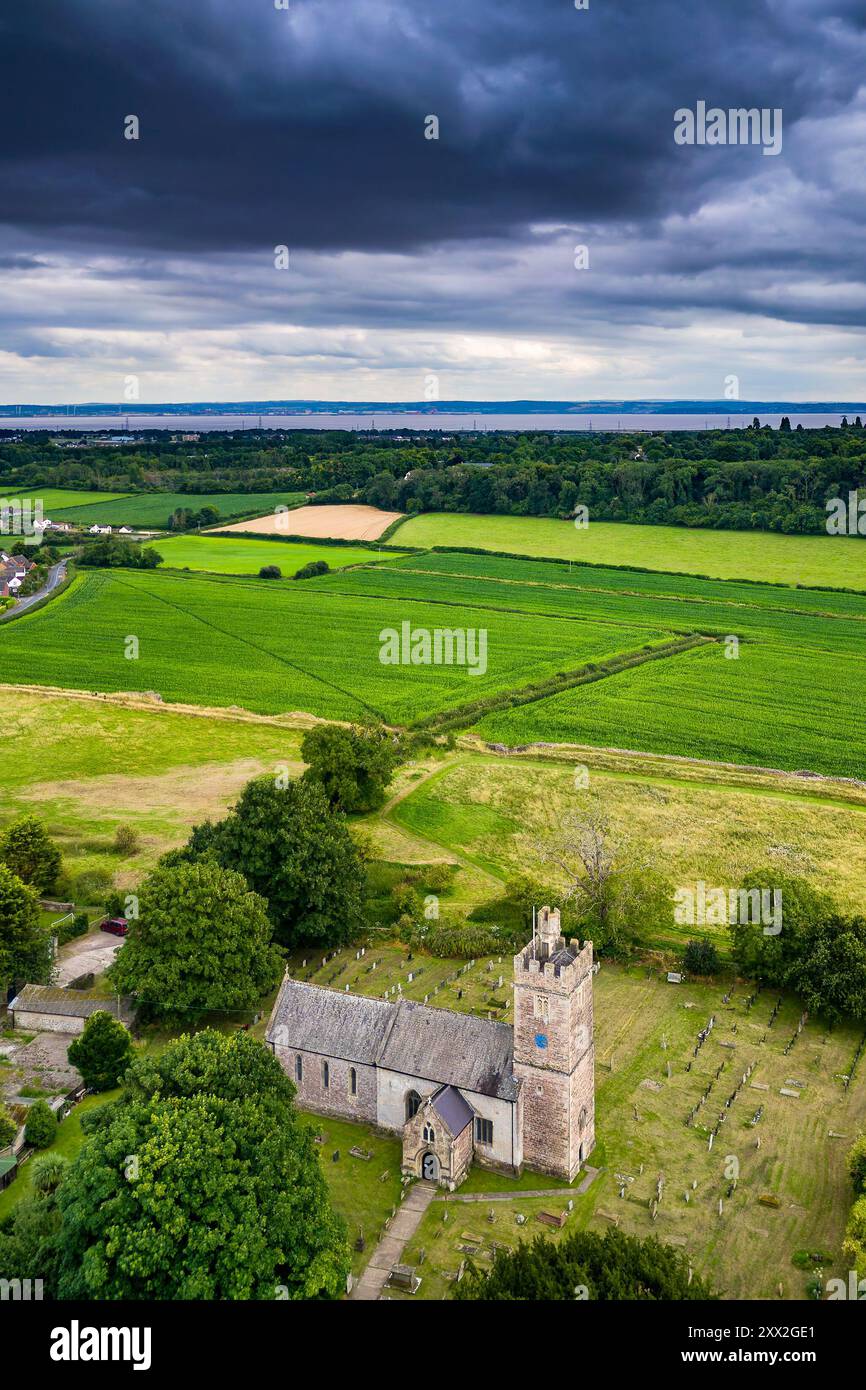 Aerial view of the ancient 13th century church inside the Roman walls ...