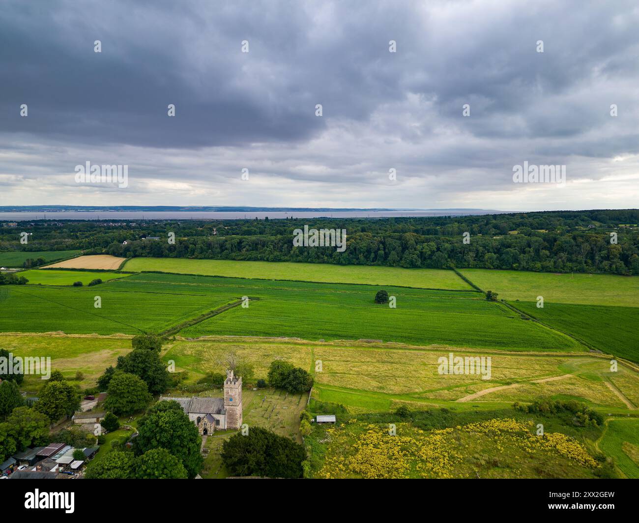 Aerial view of the ancient 13th century church inside the Roman walls ...