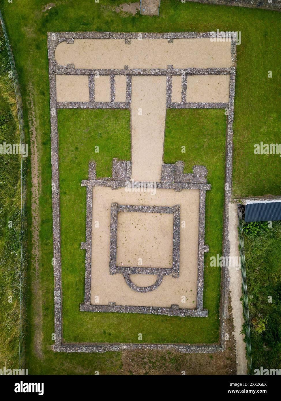 Aerial view of the ruins of a Roman temple to an unknown deity in the ...