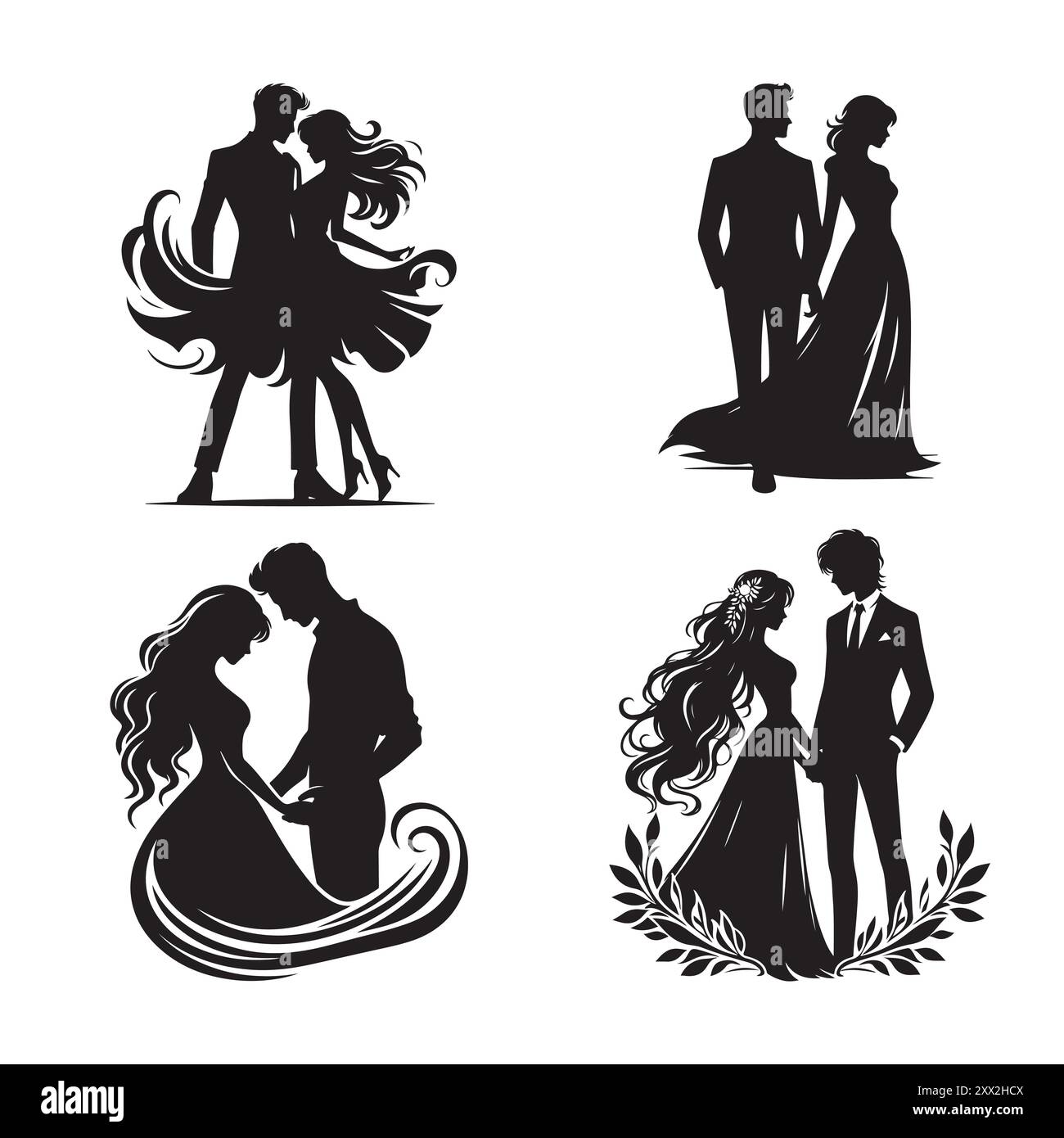 Romantic couple silhouette vector on white background, dating couple ...