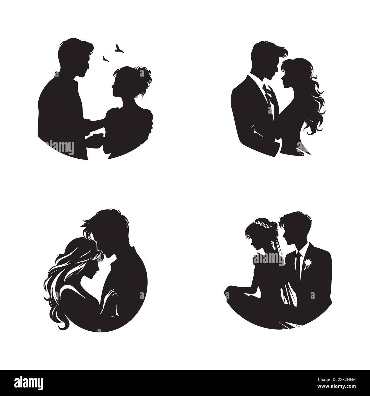 Romantic couple silhouette vector on white background, dating couple ...