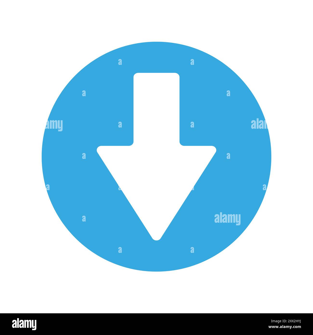 Downward arrow icon. Blue circular background. Simple clean vector ...