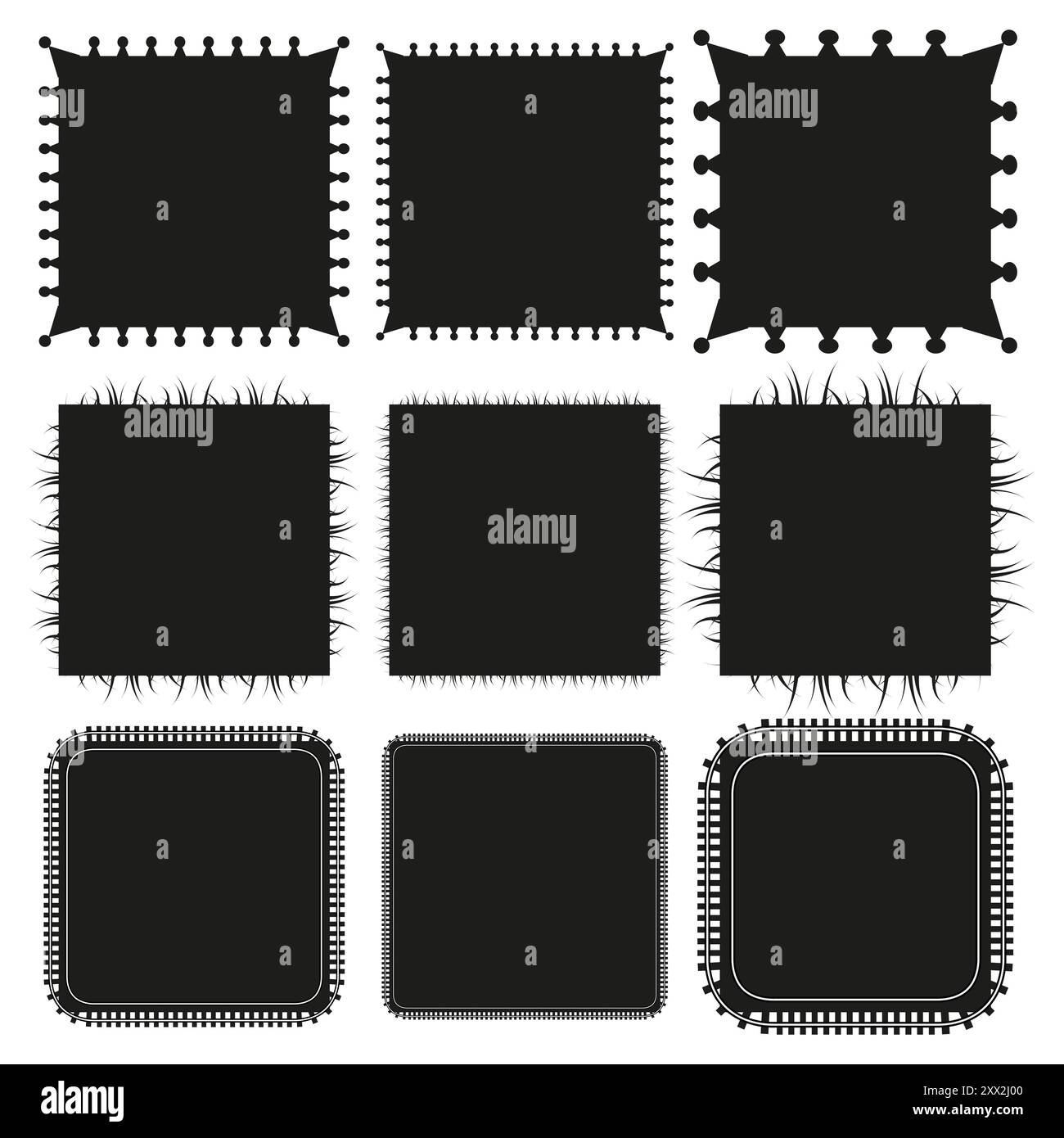 Square frame icons. Unique black silhouettes. Decorative edge patterns ...