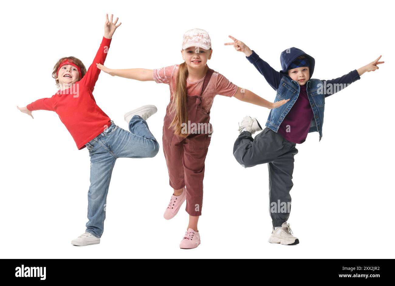 Children dancing on white background, collection of portraits Stock ...