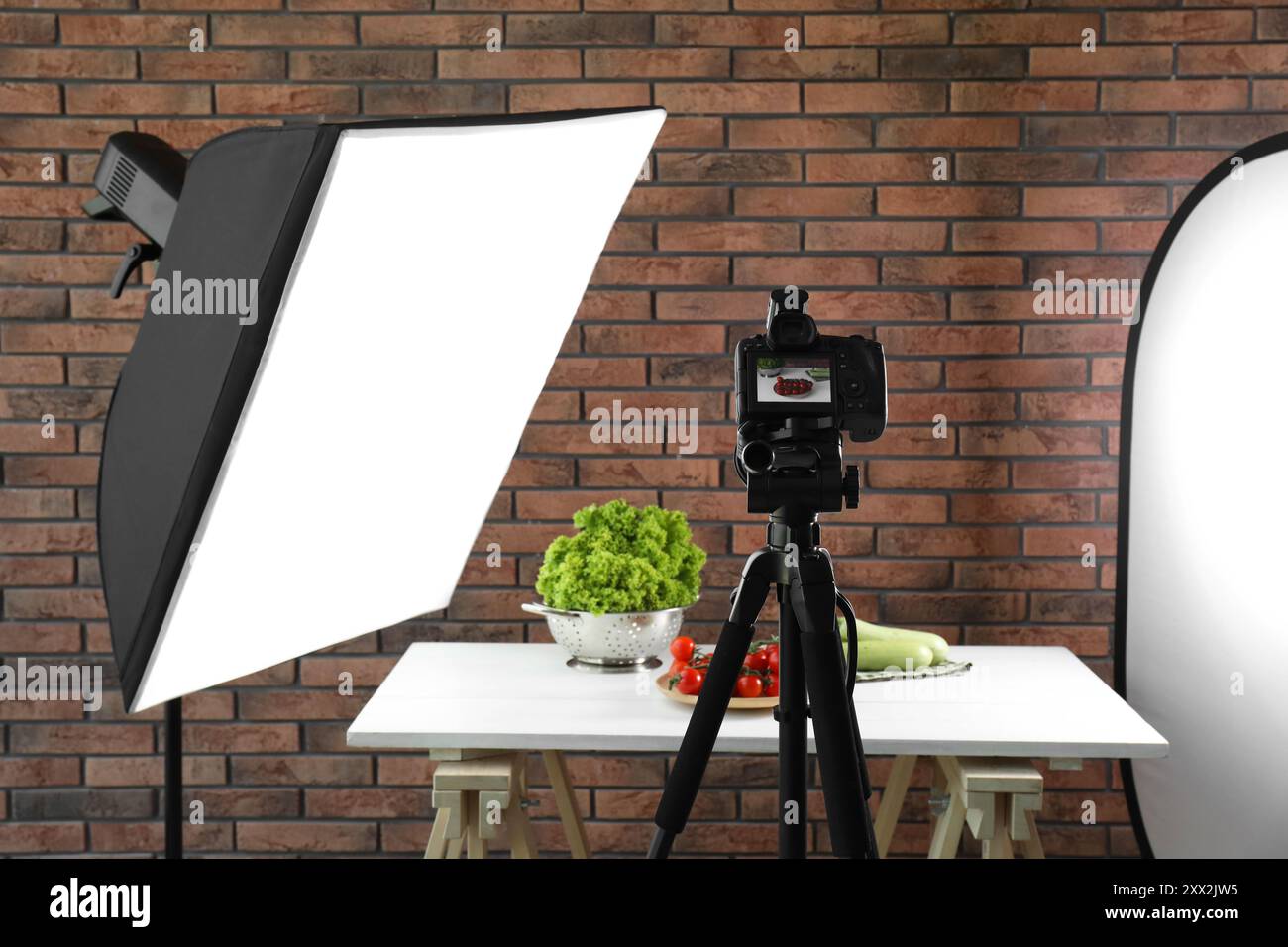 Shooting food in photo studio with professional lighting equipment ...