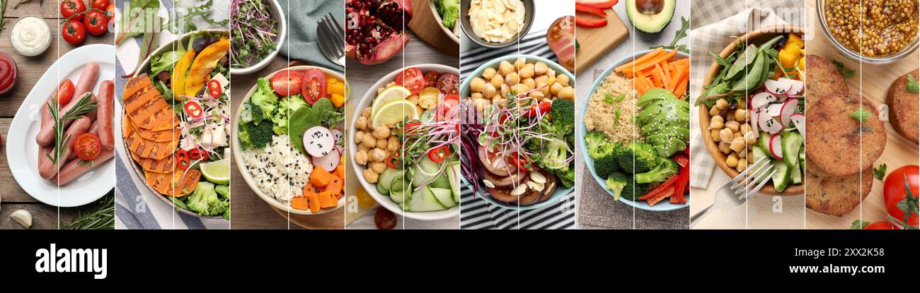 Assortment of vegetarian foods, collage. Banner design Stock Photo - Alamy