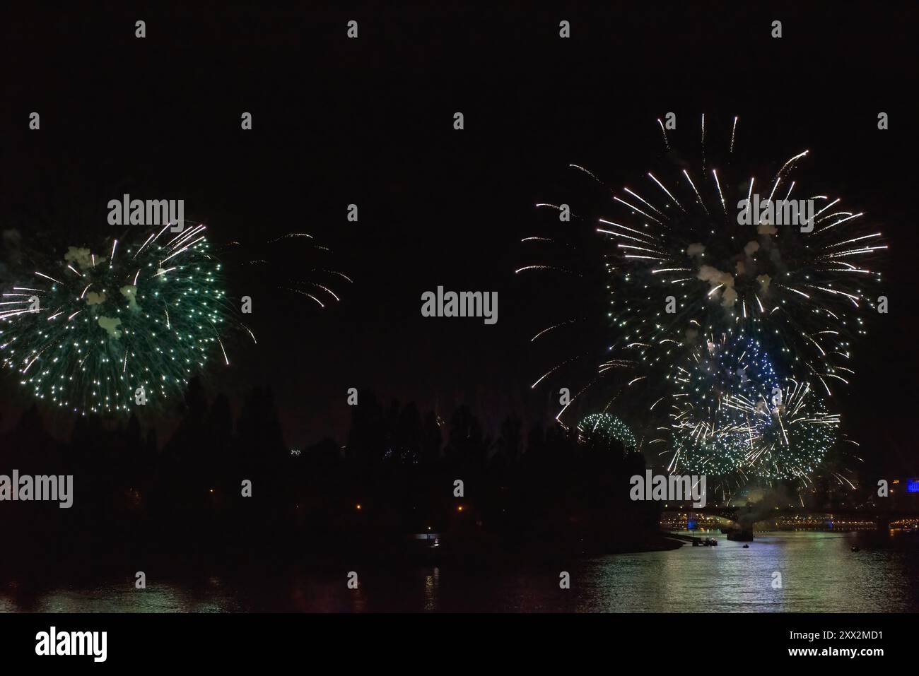 Spectacular fireworks are held above the Danube river in Budapest ...