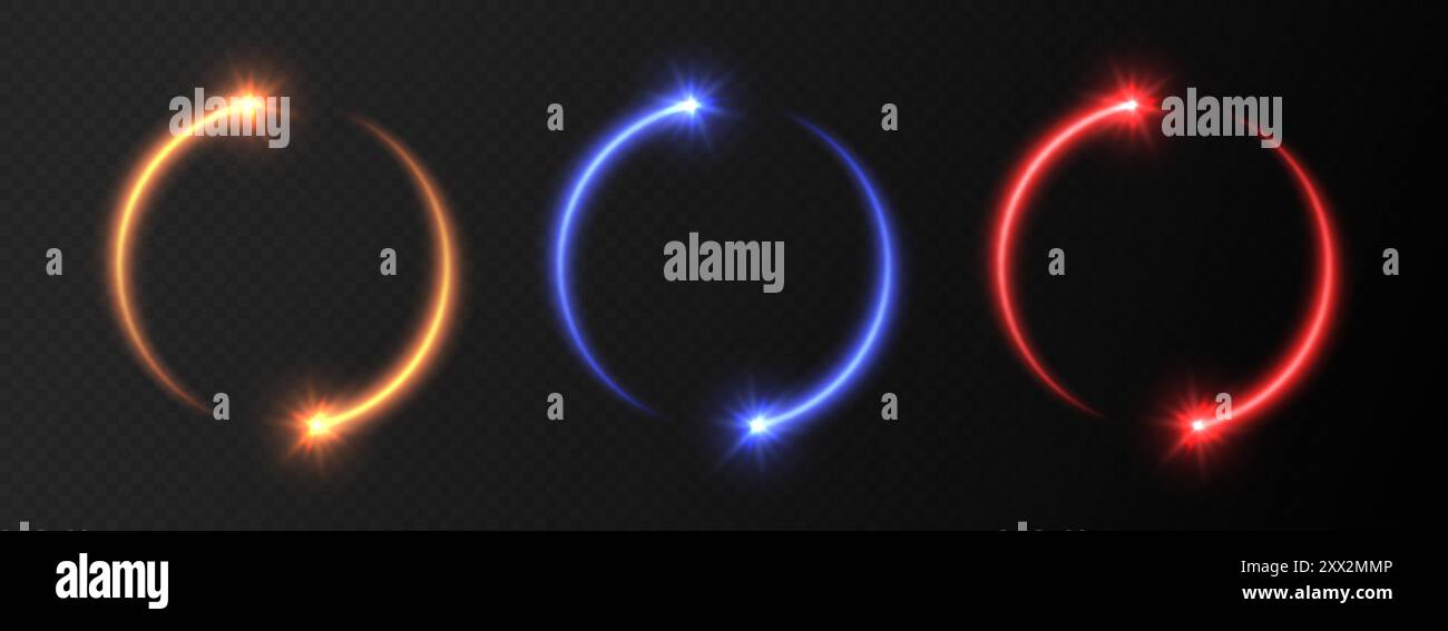 Glowing shooting star circles with sparkles, light frames, stars in ...