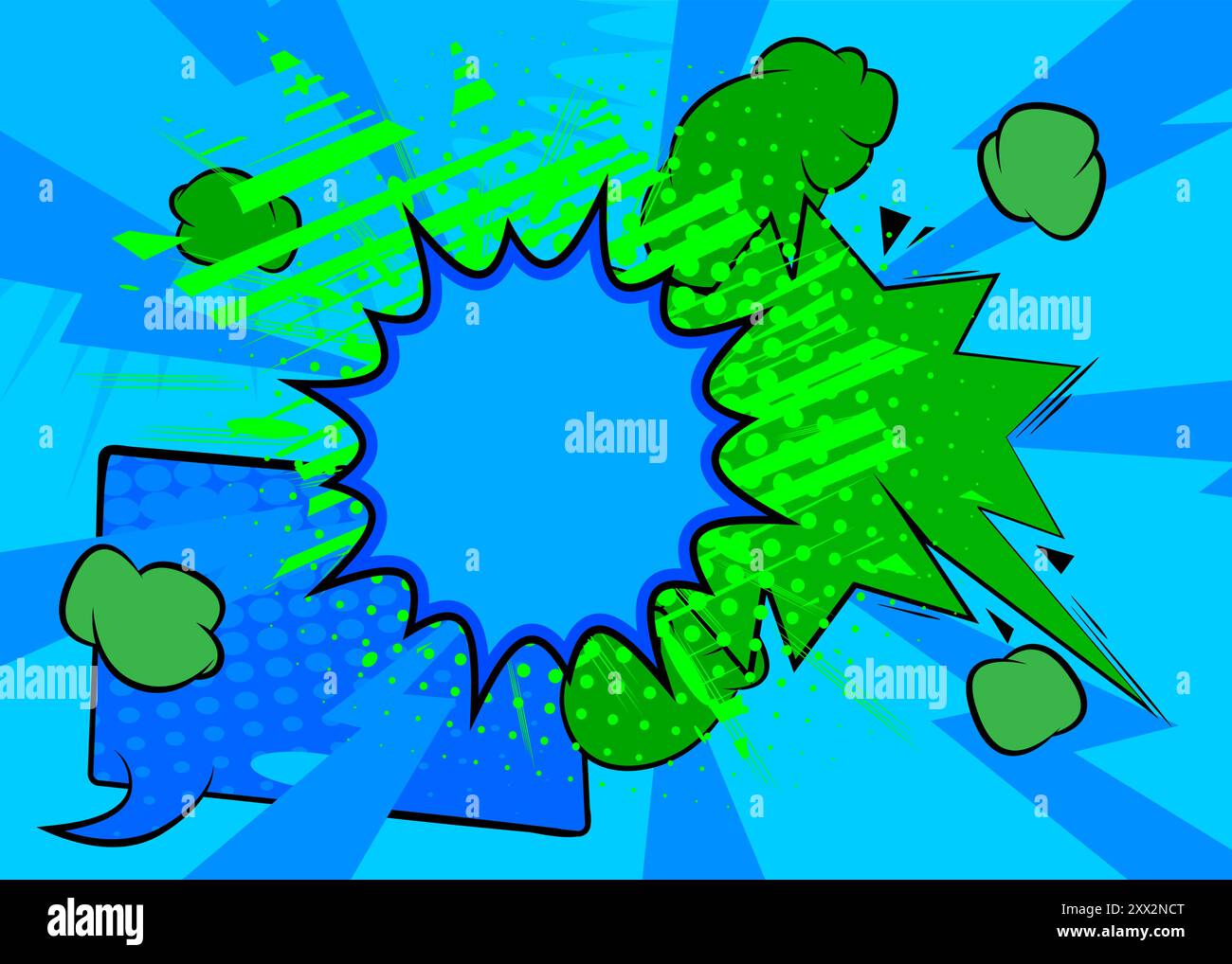 Cartoon green and blue comic book background. Retro vector comics pop ...