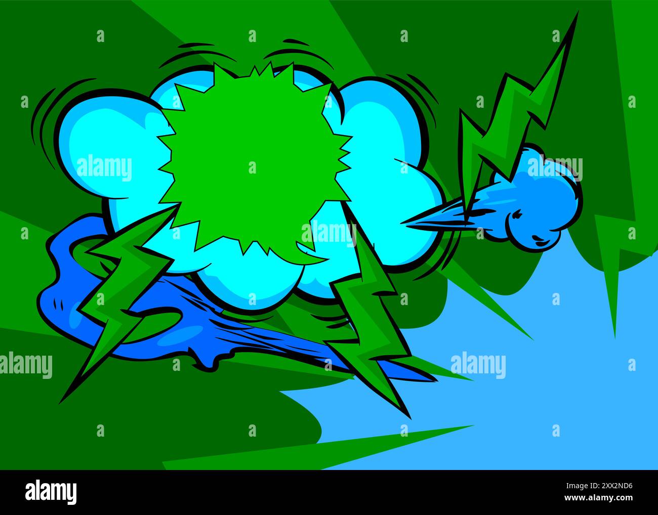 Cartoon green and blue comic book background. Retro vector comics pop ...