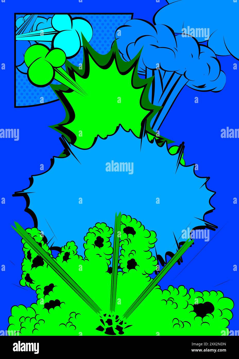 Cartoon green and blue comic book background. Retro vector comics pop ...