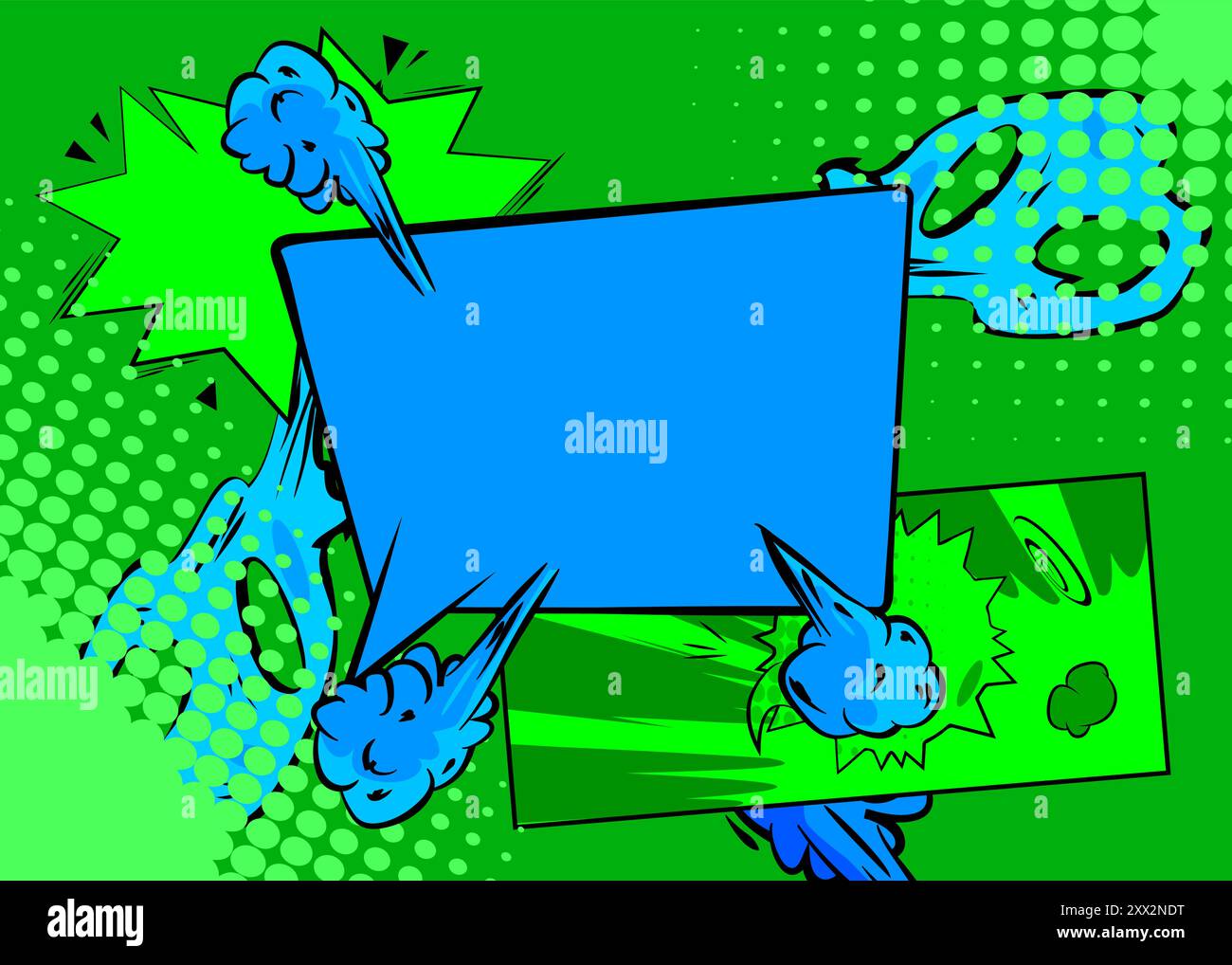 Cartoon green and blue comic book background. Retro vector comics pop ...