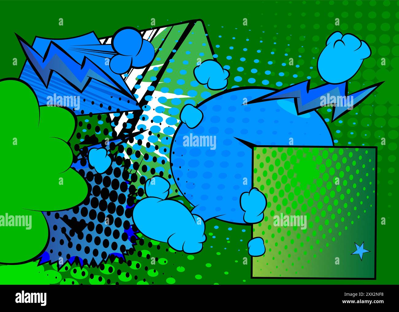 Cartoon green and blue comic book background. Retro vector comics pop ...