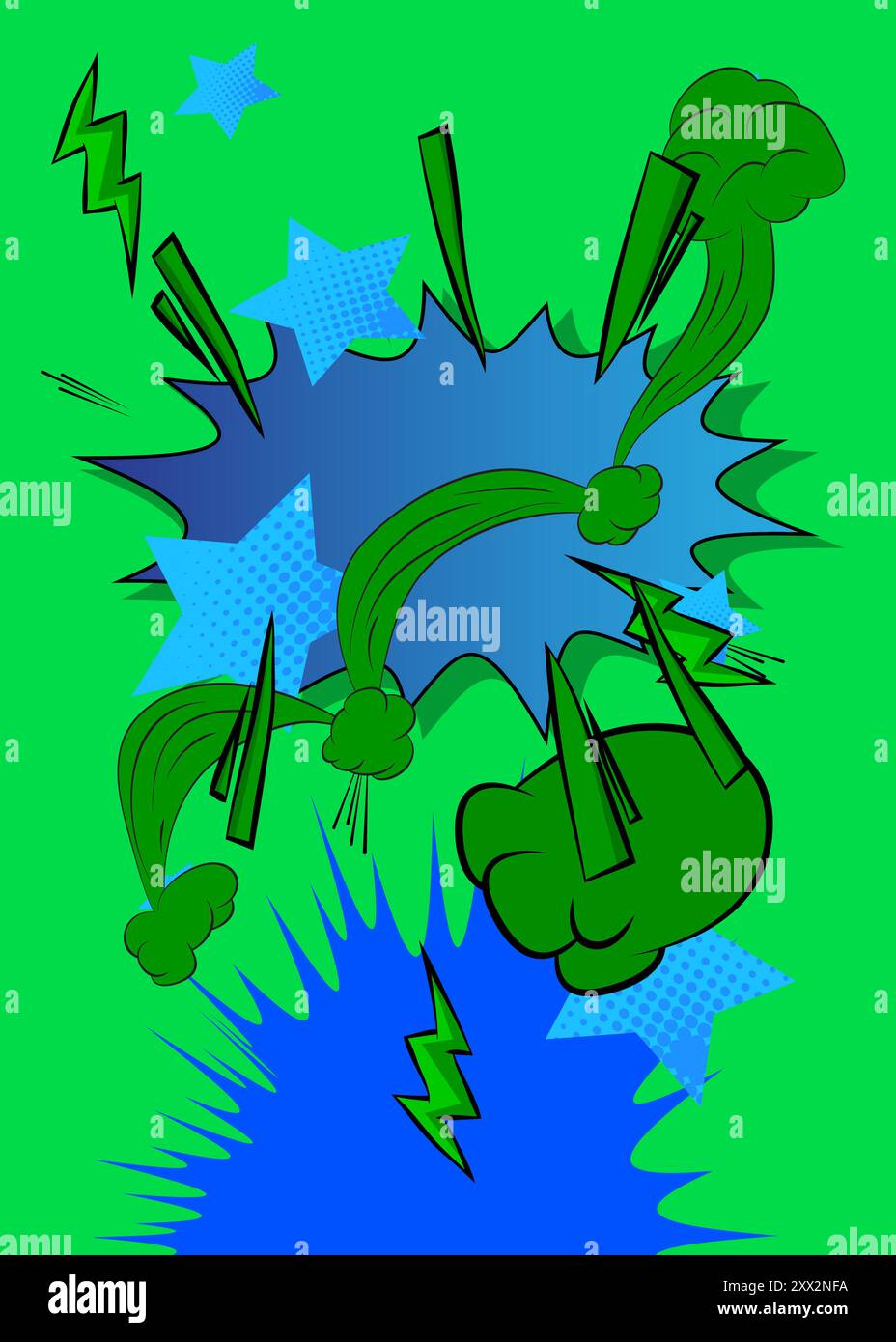 Cartoon green and blue comic book background. Retro vector comics pop ...